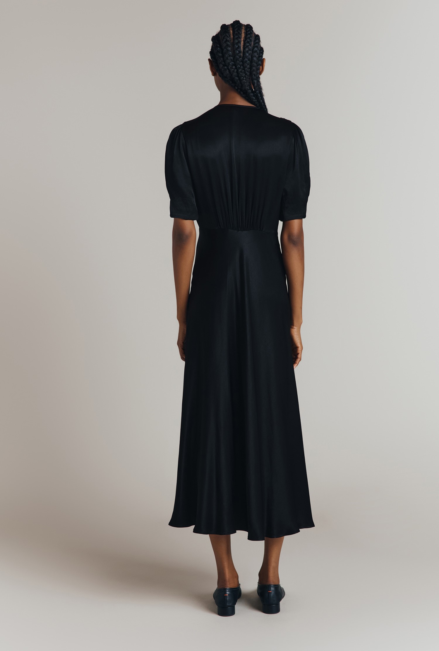 Madison Black Satin Midi Dress | Ghost London