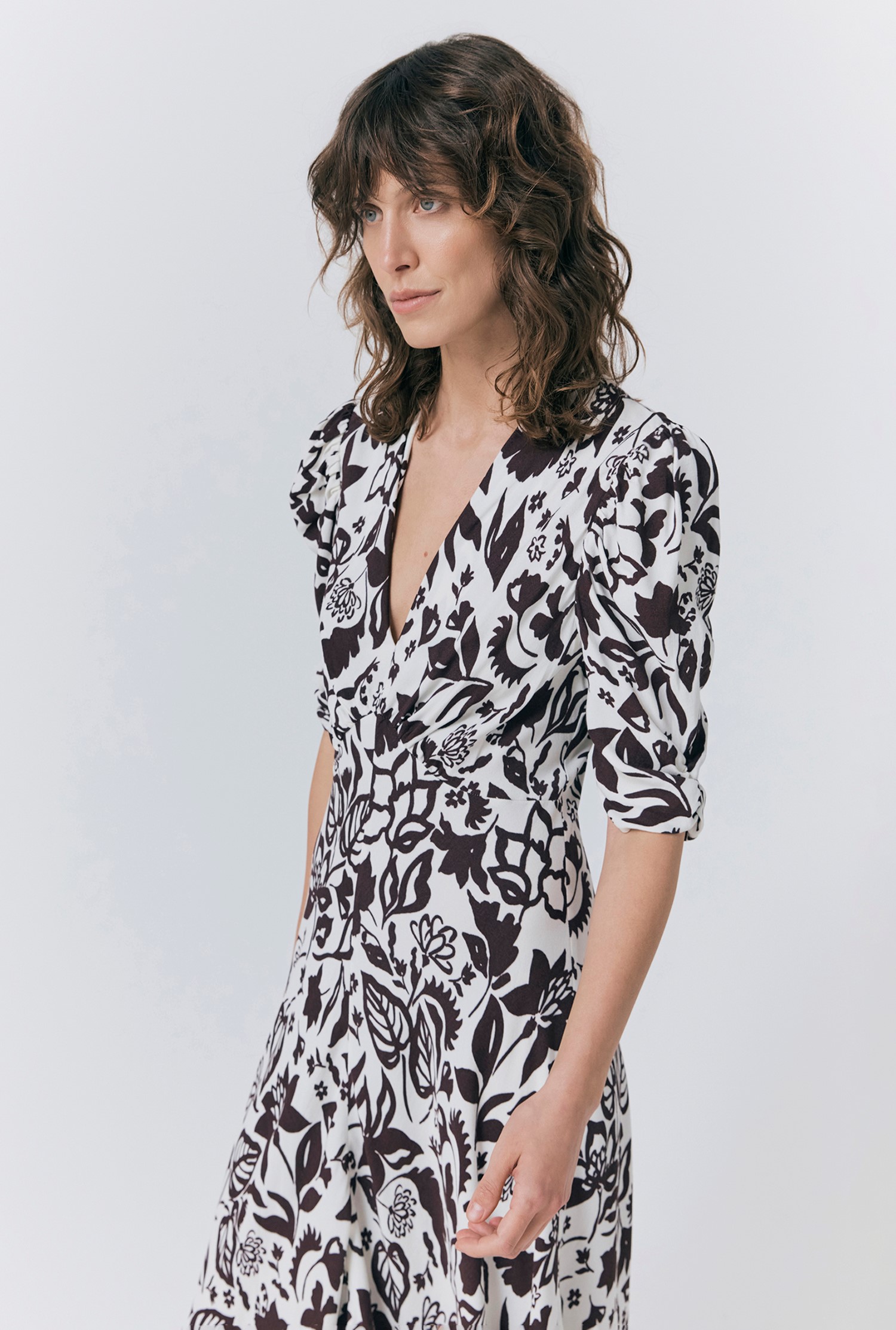 Madi White & Burgundy Floral V-Neck Midi Dress | Ghost London