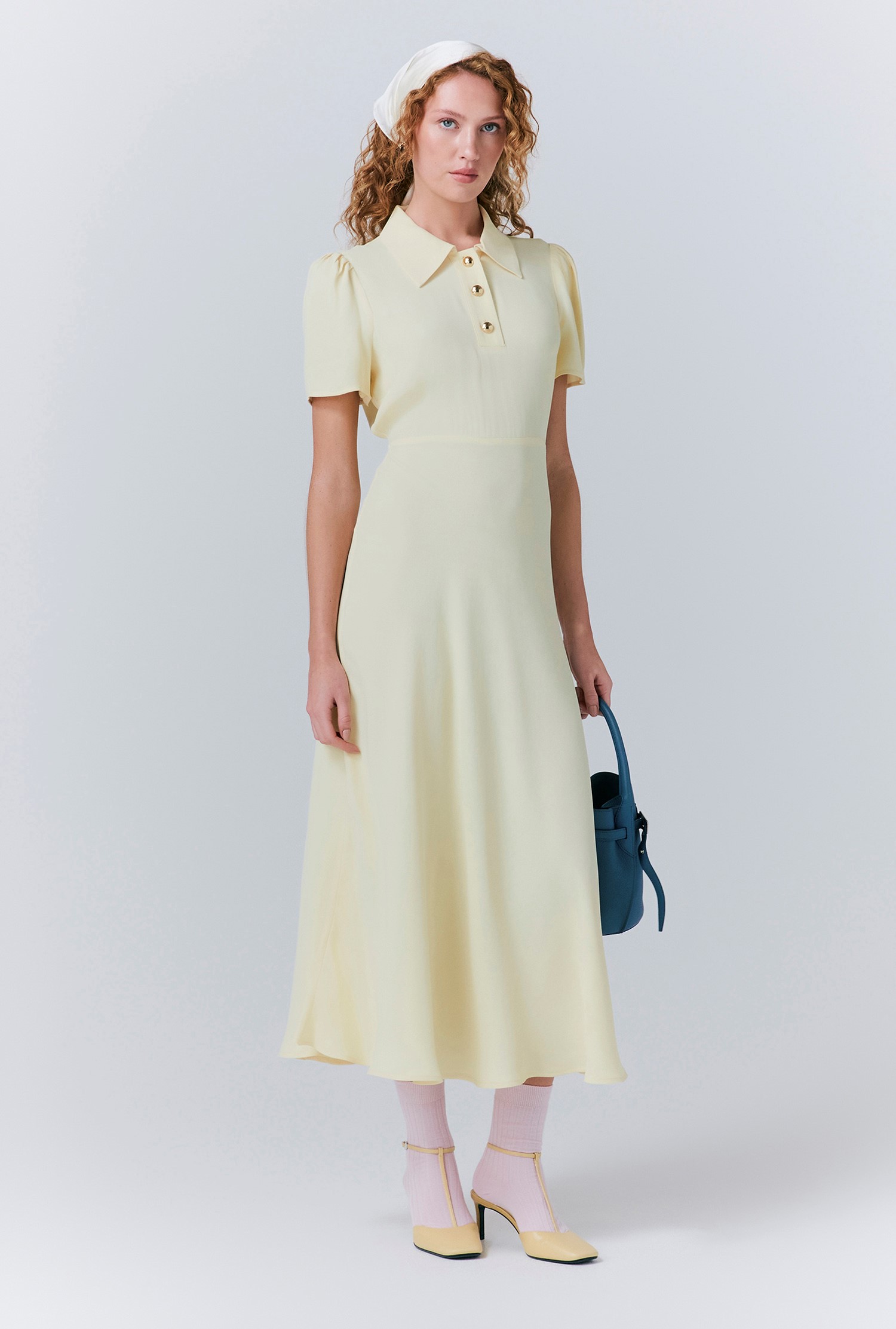 Verity Yellow Button Midi Dress | Ghost London