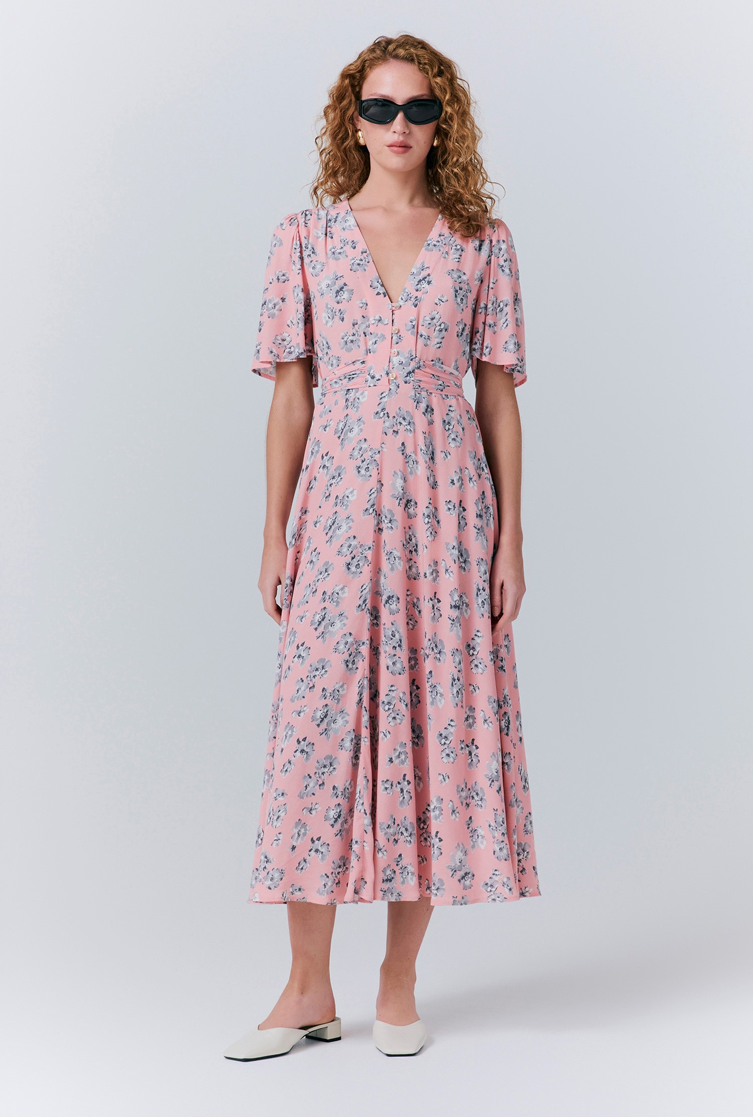 Jess Pink Floral Midi Tea Dress | Ghost London