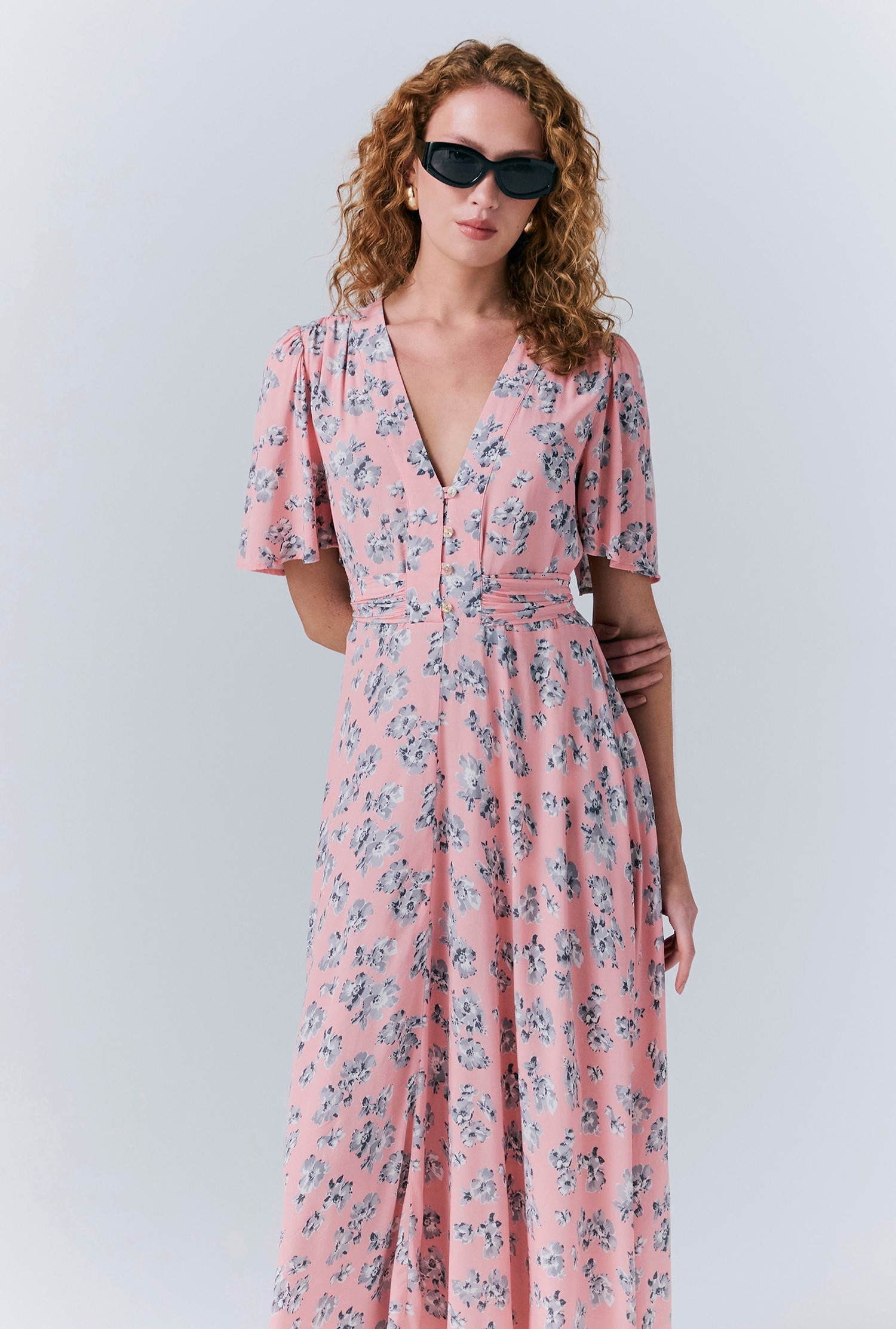 Jess Pink Floral Midi Tea Dress | Ghost London