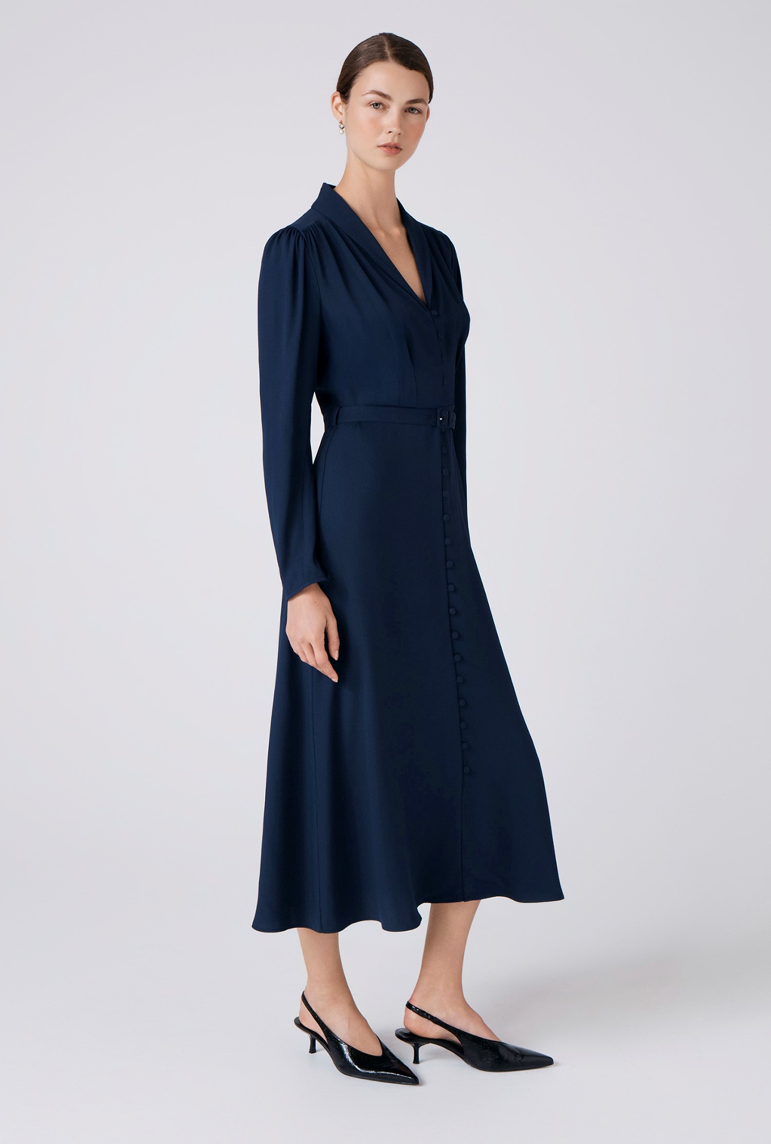 Elena Crepe Button Through Midi Dress | Ghost London