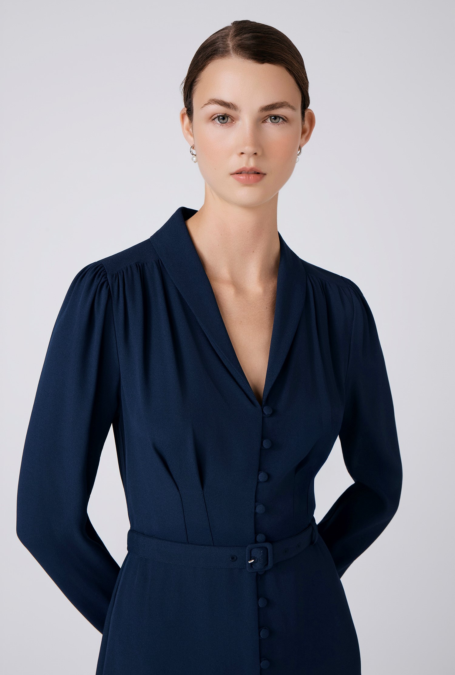 Elena Crepe Button Through Midi Dress | Ghost London