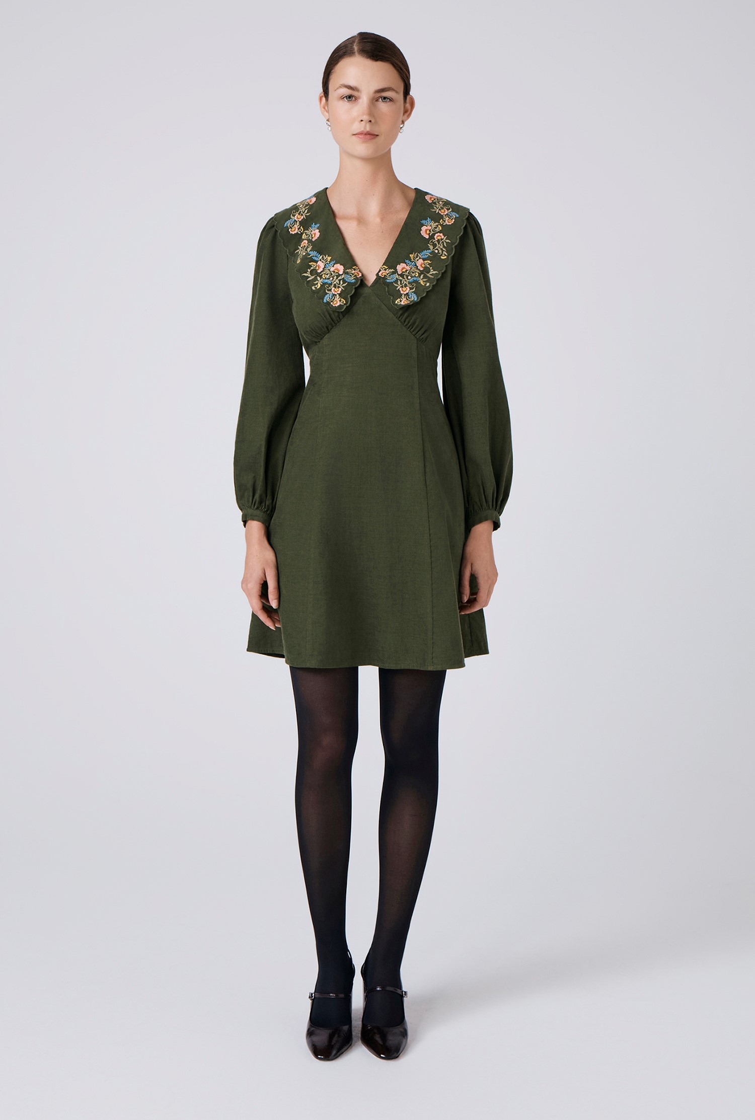 Blakely Embroidered Corduroy Short Dress | Ghost London