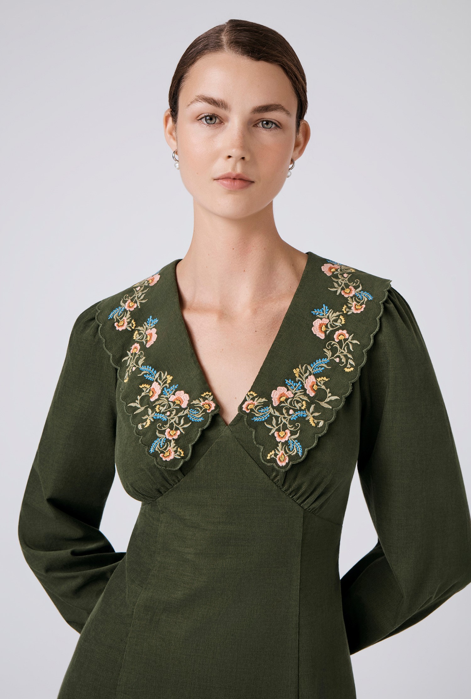 Blakely Embroidered Corduroy Short Dress | Ghost London