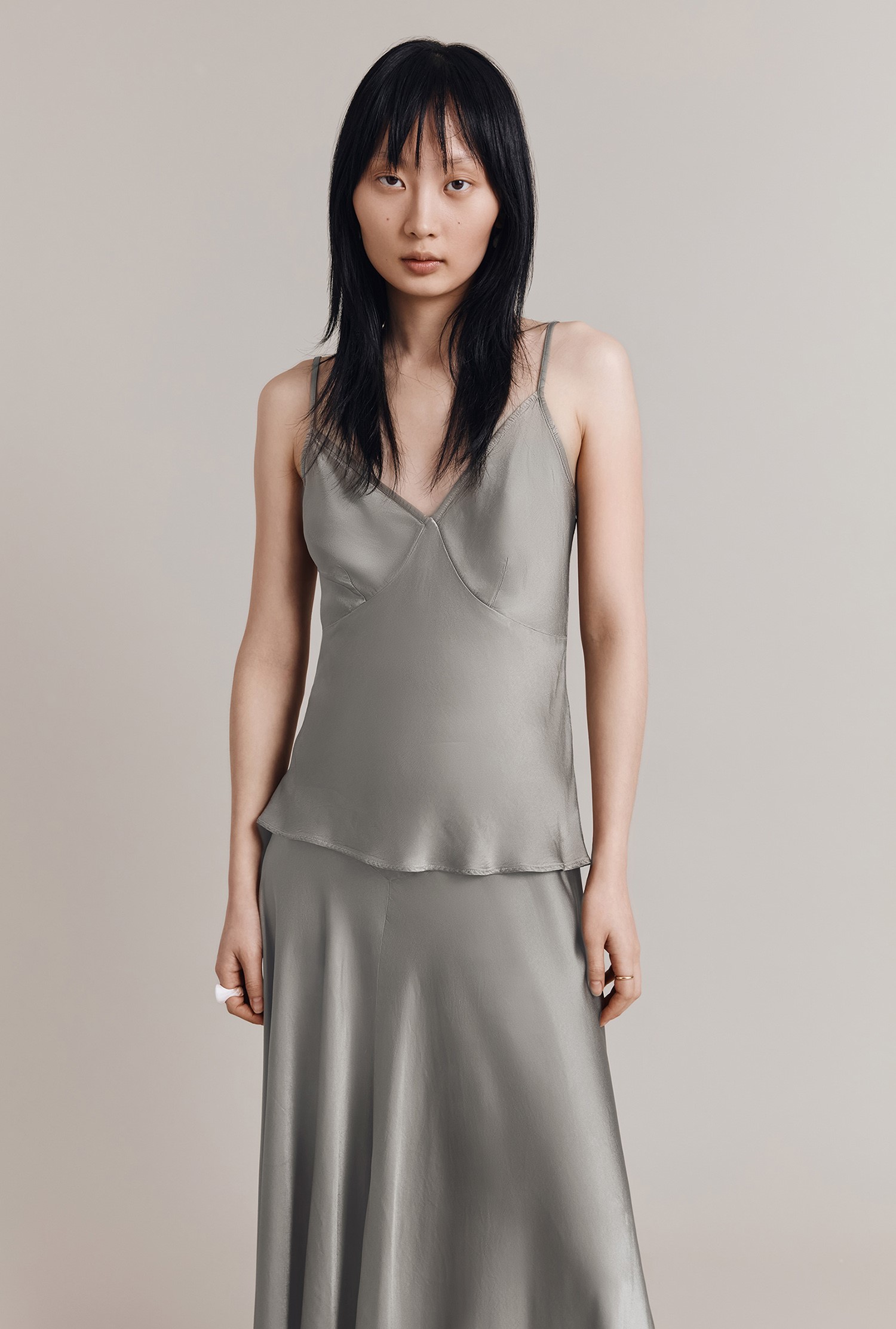 Grey satin cami store